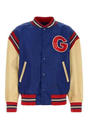 GOLDEN GOOSE Bomber Jacket With Striped Trim And Logo Patch - Blue