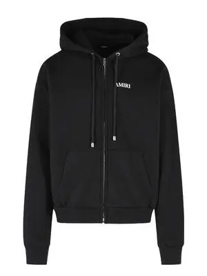 Amiri Cotton Zip-up Hoodie With Logo Print - Black