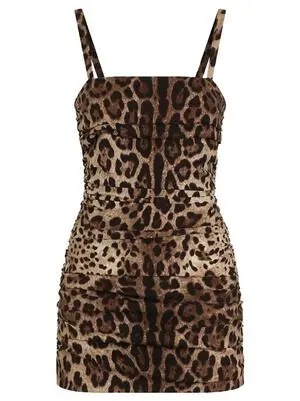 Dolce & Gabbana Leopard Print Ruched Mini Dress - Cream