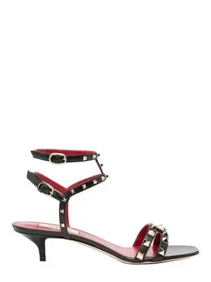 Valentino Garavani Leather Open Toe Kitten Heel Sandals - Black