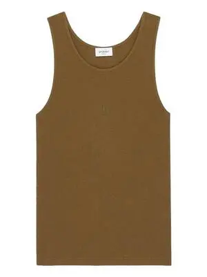 Saint Laurent Ribbed Cassandre Logo Tank Top - Brown