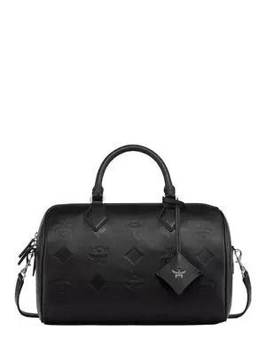 Mcm Ella Boston Bag In Maxi Monogram Leather - Black