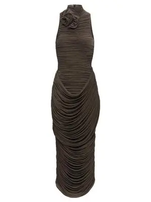 Magda Butrym Draped High Neck Midi Dress - Brown
