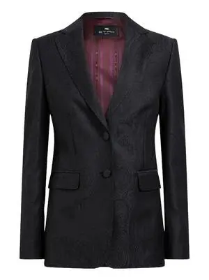 Etro Single-breasted Jacket With Jacquard Paisley Motif - Black