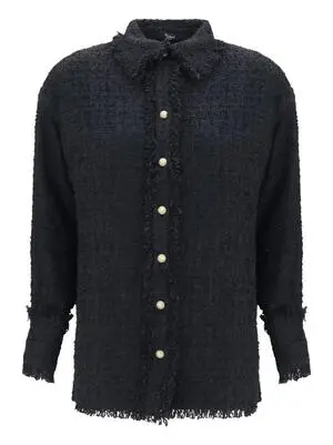 Balmain Tweed Overshirt With Fringed Edges - Multicolor
