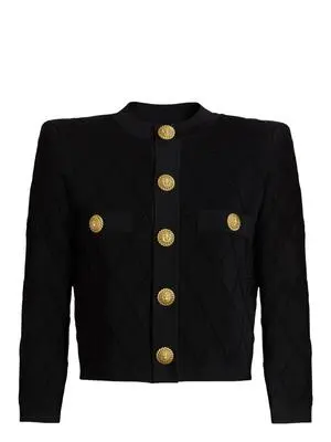 Balmain BALMAIN Cropped Quilted Cardigan With Lion Chain Press Studs Multicolor