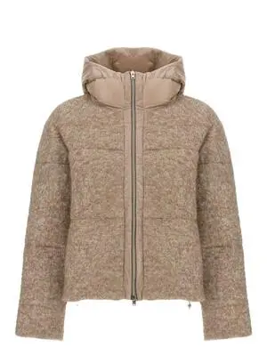 Herno Bouclé Short Down Jacket With Sequins And Drawstring Hood - Multicolor