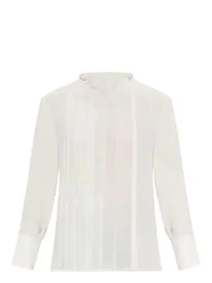 Victoria Beckham Pleated High Neck Long Sleeve Blouse - Neutrals