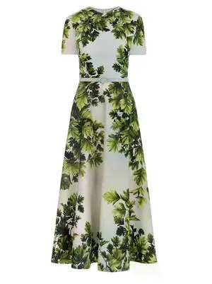 Oscar De La Renta Maple Leaf Print Cotton Midi Dress - Green