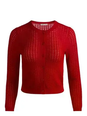 Alice + Olivia Pointelle Knit Crew Neck Cardigan - Red