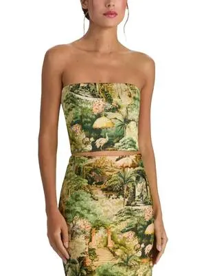 Alice + Olivia Ceresi Landscape-print Smocked Bandeau Top - Green