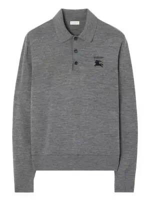 Burberry Long-sleeve Knight Wool Polo Shirt - Grey