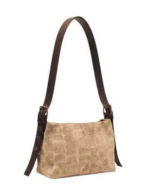 JUAN-JO Neutrals Croc Suede Crossbody Bag - Beige