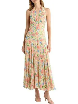 REFORMATION Briony Floral Halter Neck Maxi Dress - Spring Fling