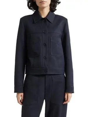 NILI LOTAN Susannah Virgin Wool Cropped Jacket - Midnight