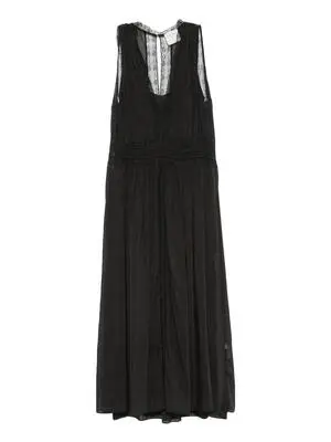 FORTE_FORTE Black Silk Dress With Lace Trim - Multicolor