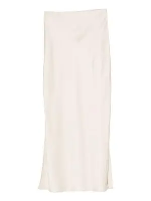 Brunello Cucinelli Beige Satin Finish Skirt With Side Slit - Multicolor