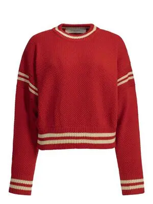 GOLDEN GOOSE Cotton Crewneck Sweater With Striped Cuffs And Collar - Multicolor