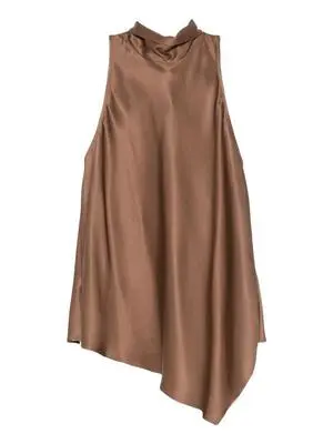 Brunello Cucinelli Silk Asymmetrical High Neck Top - Multicolor
