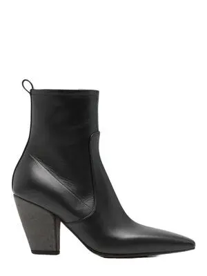 Brunello Cucinelli Black Leather Monili-embellished Block Heel Ankle Boots - Multicolor