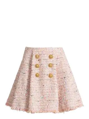Balmain Tweed Mini Skirt With Lion Head Buttons - Multicolor