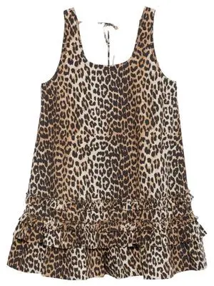 GANNI GANNI Leopard Print Ruffled Mini Dress Multicolor