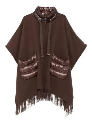Herno Wool And Nylon Cape With Quilted Pockets And Fringe Trim - Multicolor