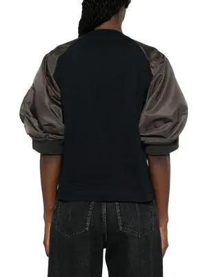Sacai Panelled Crewneck Top With Zip Pocket Sleeve - Multicolor