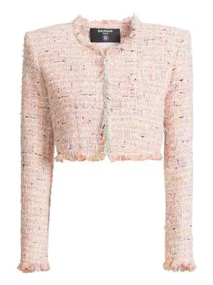 Balmain BALMAIN Cropped Tweed Jacket With "Lion Chain" Buttons Multicolor