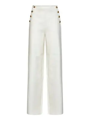 Max Mara MAX MARA STUDIO Ivory White Cotton Palazzo Trousers Multicolor