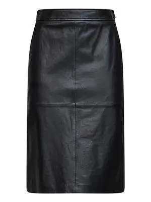 Max Mara Black Hammered Nappa Leather Midi Pencil Skirt - Multicolor