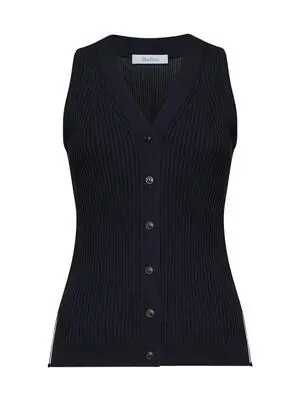 Max Mara Ribbed Knit Sleeveless Vest With V-neck And Tie Detail - Multicolor