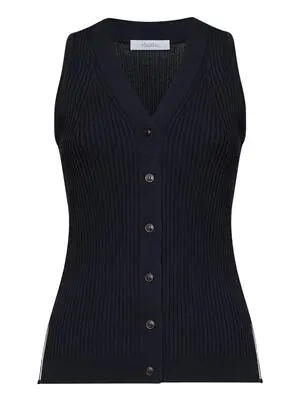 Max Mara Ribbed Knit Sleeveless Vest With V-neck And Tie Detail - Multicolor
