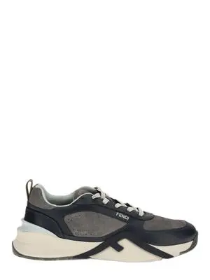 Fendi Flow Leather And Suede Sneakers - Navy