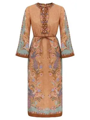 Zimmermann ZIMMERMANN Linen Tie-Front Mini Dress With Detachable Belt And Gold-Tone Hardware Beige