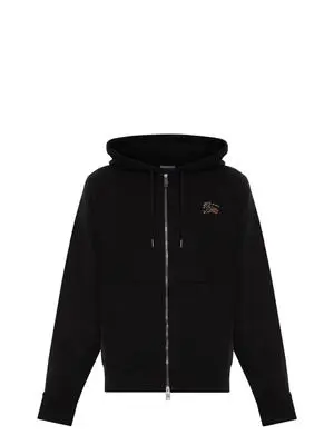 Burberry Burberry Check Logo Zip-Up Cotton Hoodie Black