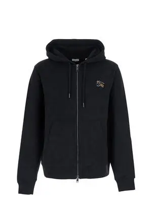 Burberry Check Logo Zip-up Cotton Hoodie - Black