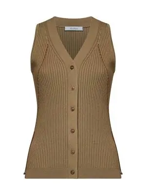 Max Mara Khaki Ribbed Knit Vest - Multicolor