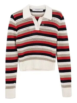 GOLDEN GOOSE GOLDEN GOOSE Cropped Striped Cotton Knit Polo Shirt