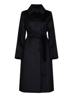 Max Mara Black Wool Broadcloth Long Wrap Coat - Multicolor