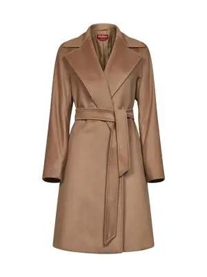 Max Mara Belted Wrap Coat In Pure Virgin Wool - Multicolor