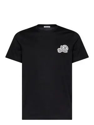 Moncler Black Cotton Jersey T-shirt With Double Logo Patch - Multicolor