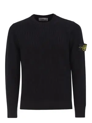 Stone Island Crew-neck Rws Wool Jumper With Ribbed Edges - Blue