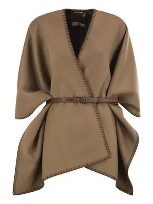Max Mara Virgin Wool Cape With Leather Belt - Brown