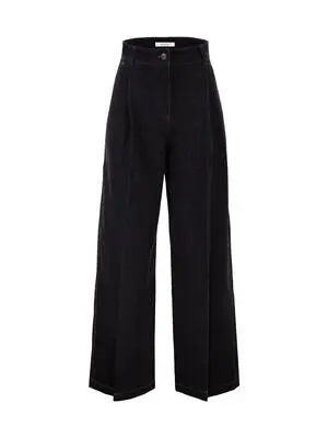 Max Mara Wide-leg Jersey Trousers With Denim Effect - Multicolor