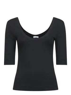 Brunello Cucinelli Brunello Cucinelli Ribbed Stretch Jersey T-Shirt With Monili Detail Multicolor