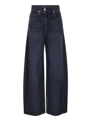 Brunello Cucinelli Wide-leg Dark Wash Denim Jeans - Multicolor