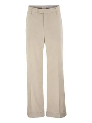 Brunello Cucinelli Virgin Wool And Cashmere Tailored Trousers With Turn-up Hem - Cream