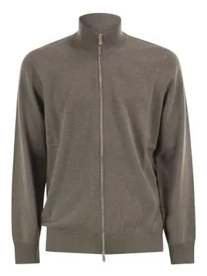Brunello Cucinelli Brunello Cucinelli High-Neck Zip-Up Cashmere Cardigan Gray