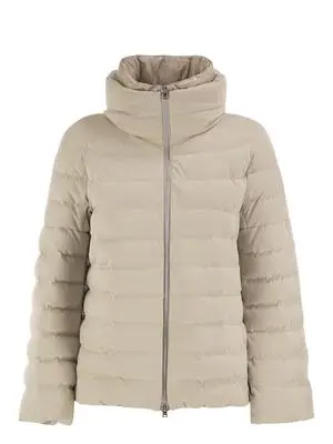 Herno Technical Suede-effect Down Jacket With Padded High Collar - White